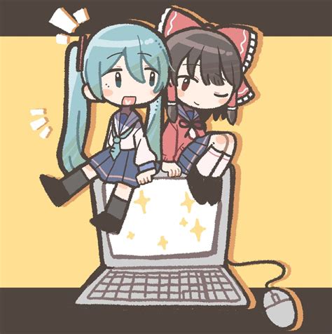 Hatsune Miku And Hakurei Reimu Touhou And 2 More Drawn By Henyomen