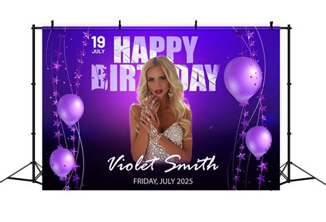 Personalized Backdrop For Birthday Sparkling Balloon Purple Backdrop R