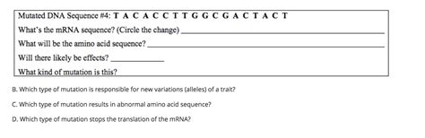 solved mutated dna sequence 4 t a cacciiggcgactact what s
