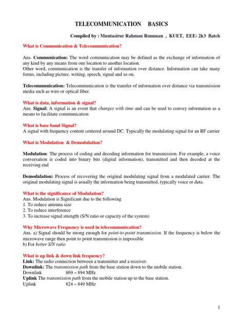 Telecommunication Basics Pdf Modulation Telecommunication