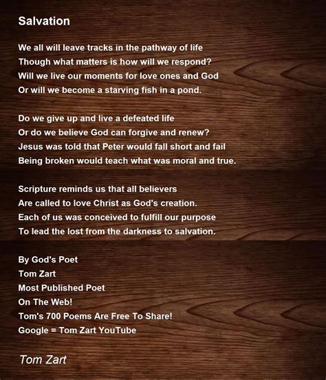 Salvation Salvation Poem By Tom Zart