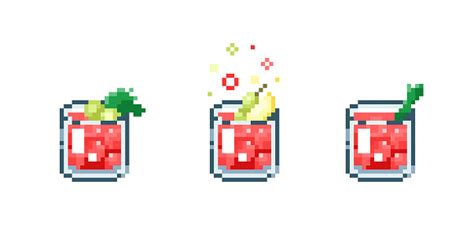 픽셀 아트 피 묻은 메리 칵테일 세트 복고풍 90 년대 게임 8 피 묻은 메리 칵테일 음료의 픽셀 모자이크 유리의 비트 아이콘 게임 및 스티커에 대한 벡터 픽셀 클래식 파티