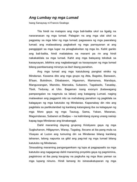 Ang Lumbay Ng Mga Lumad 1 Pdf