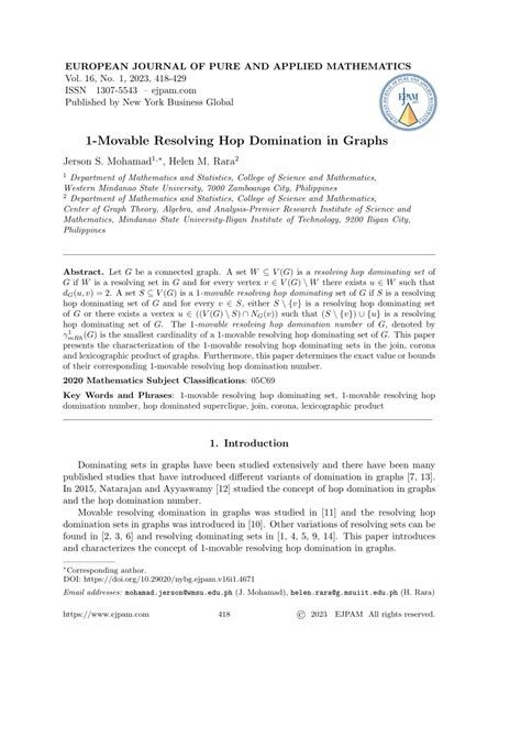 Pdf 1 Movable Resolving Hop Domination In Graphs