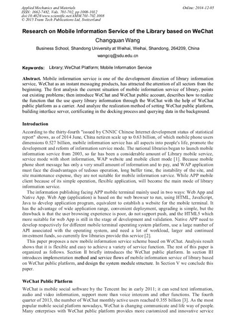 Research On Mobile Information Service Of The Library Based On Wechat Scientificnet