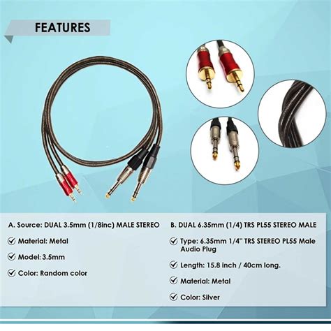 Dual 3 5mm 1 8 Male Trs Stereo To Dual 6 35mm 1 4 Male Pl55 Trs Stereo