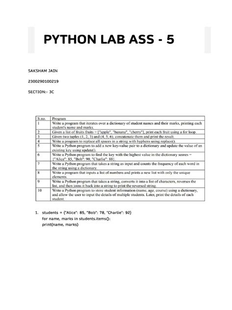 Python Lab Assignment 5 Saksham Pdf