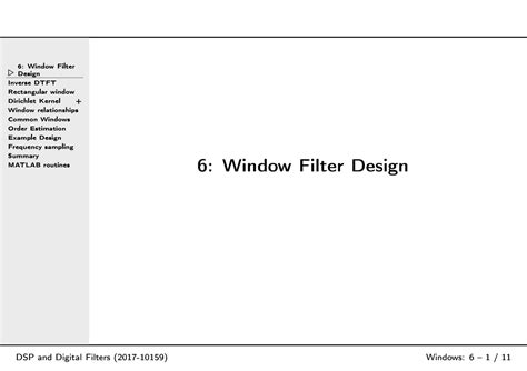 00600 Window Fir P Lecture Notes 6 6 Window Filter Design ⊲ 6 Windowfilter Design
