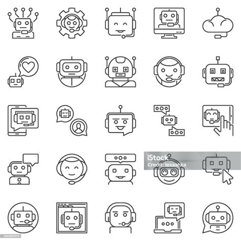 Vetores De Conjunto De Ícones De Contorno Do Chatbot Símbolos De Linha Vetorial De Conversação