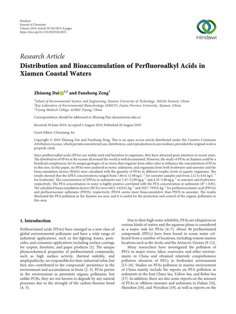 Pdf Distribution And Bioaccumulation Of Perfluoroalkyl Acids In Xiamen Coastal Waters