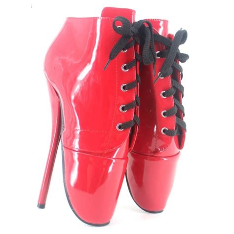 Red Patent Lace Up Ballet Ballerina Super High Stieltto Heels Lady Gaga