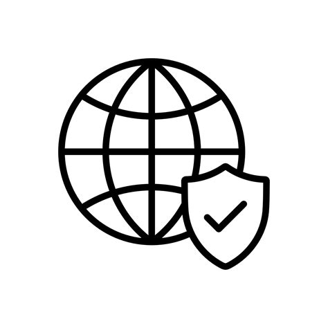 Globe With Shield Sign Internet Network Security Concept Icon In Line Style Design Isolated On