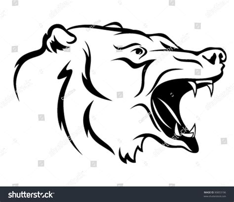 Ferocious Bear Vector Illustration Black And White Head Outline