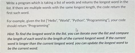Solved Write A Program Which Is Taking A List Of Words And Chegg