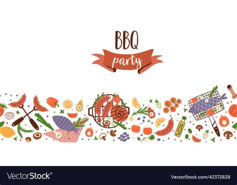 Bbq Party Border Food Long Seamless Royalty Free Vector