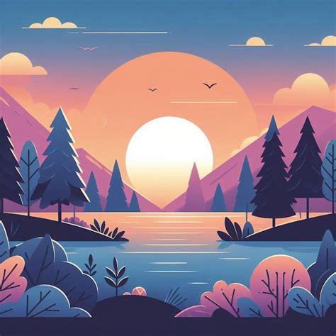 Premium Photo Early Morning Vector Illustration Peaceful Landscape