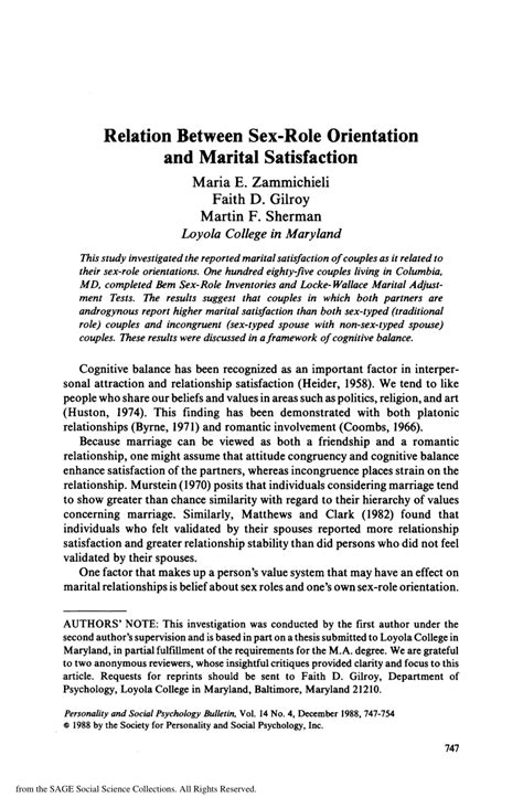 Pdf Relation Between Sex Role Orientation And Marital Satisfaction