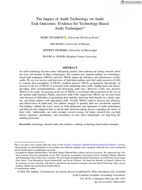 Contemporary Accting Res 2022 Eulerich The Impact Of Audit