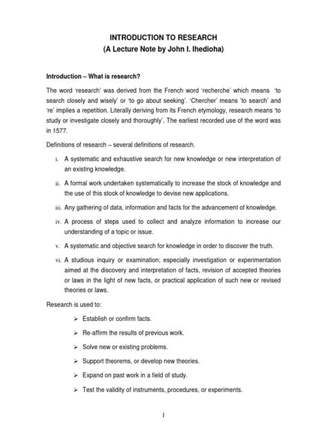 Introduction To Research Methodology Lecture Note Pdf Pdf Empirical Research Scientific Method