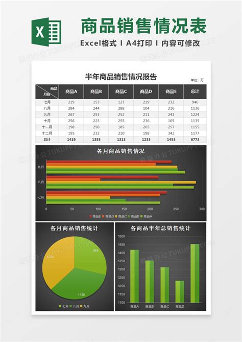 黑色半年商品销售情况报告excel模板下载报告图客巴巴