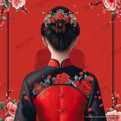 Ai创作图新中式背影女孩 中式婚礼插画 手绘新娘中式新娘 画扣旗袍插画 中式形象造型 中式婚庆人物 中式婚礼婚纱喜宴酒宴 中式卡通新娘 卡通中式新娘 旗袍女插画 旗袍插画 中式婚礼新娘 旗袍