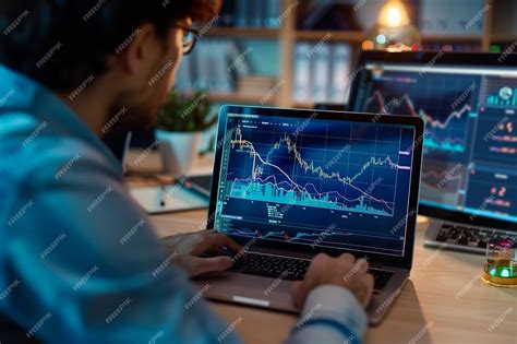 A Man Is Working On A Laptop With A Graph Graph Showing The Graph Of Graph Premium Ai