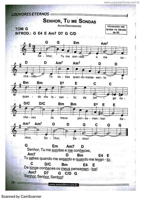Super Partituras Senhor Tu Me Sondas Desconhecido Com Cifra