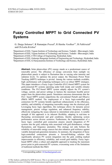 pdf fuzzy controlled mppt to grid connected pv systems