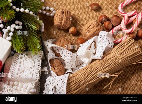 Christmas Decoration Background Fir Tree Textile Beads Ts Old