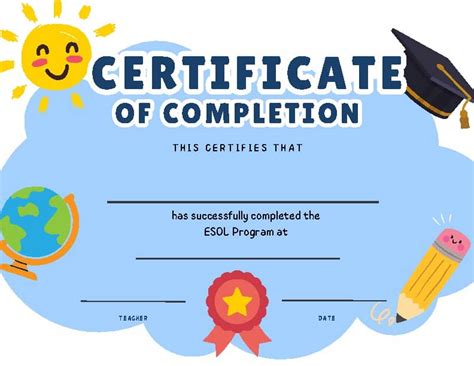 Esl Esol Exit Certificate Templates Printable Black And White Versions