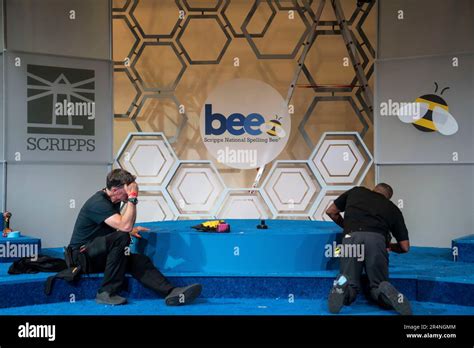 Crew Members Assemble The Main Stage Ahead Of The 2023 Scripps Nations