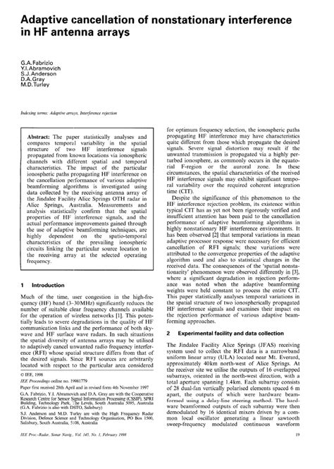 pdf adaptive cancellation of nonstationary interference in hf antenna