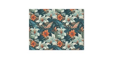 Elegant Turquoise Orange Flower Pattern Floral Tissue Paper Zazzle
