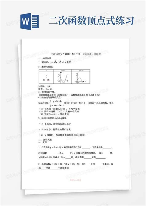二次函数顶点式练习word模板下载 编号lkmemwgn 熊猫办公