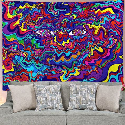 Colorful Psychedelic Art Tapestry Hippie Trippy Wall Hanging Etsy