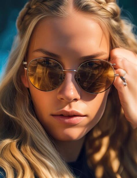 Premium Ai Image Young Blonde Woman Wearing Glasses Fair Skin And