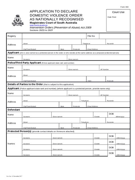 46a Application To Declare Domestic Violence Order As Doc Template