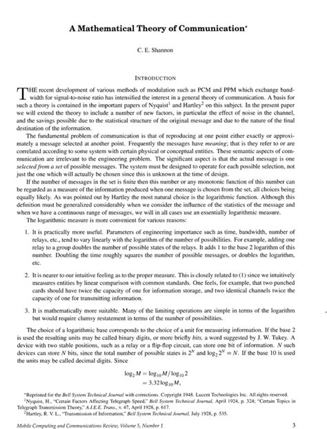 A Mathematical Theory Of Communication Acm Sigmobile Mobile Computing And Communications Review