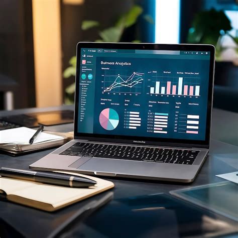 Analyzing Business Data With Charts And Insights On A Laptop Premium