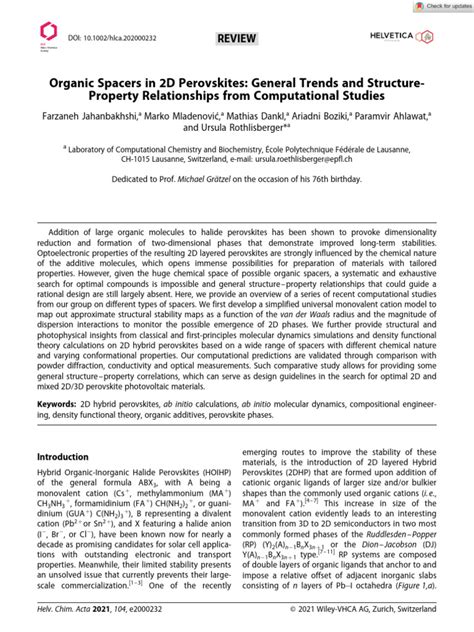 organic spacers in 2d perovskites general trends and structure property