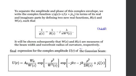Gaussian Beam Fresnel Approximation And Mathematical Expression Ppt
