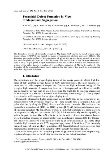 Pdf Pyramidal Defect Formation In View Of Magnesium Segregation