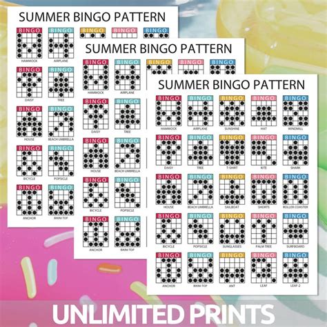 Summer Bingo Pattern Summertime Bingo Card Printable Summer Bingo