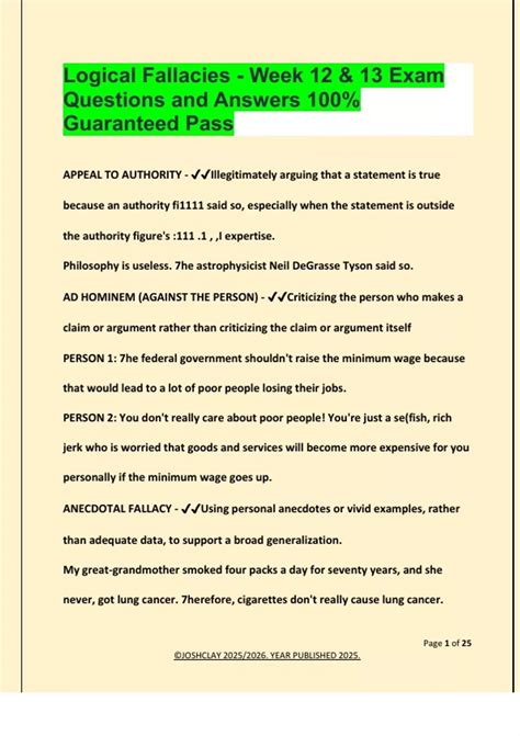 Logical Fallacies Week 12 And 13 Exam Questions And Answers 100 Guaranteed Pass Logical