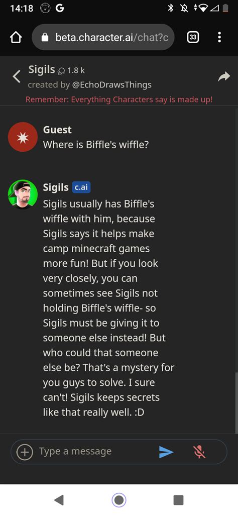 I Found Biffles Wiffle Using Character Ai Rtheregulars
