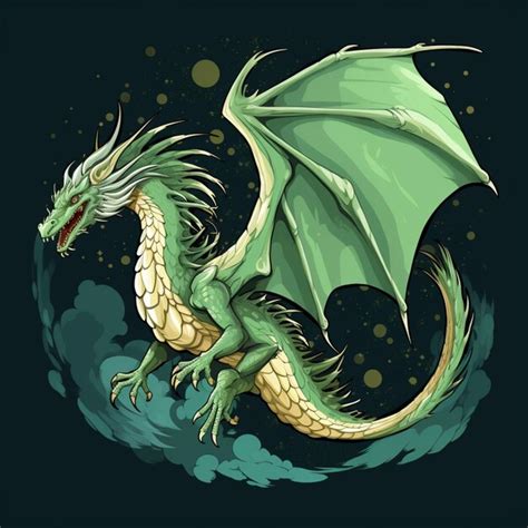 Premium AI Image Illustration Of A Green Dragon With A Long Tail And