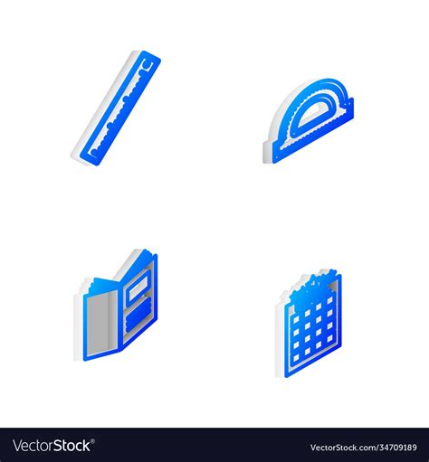 Set Isometric Line Protractor Grid Ruler Open Vector Image