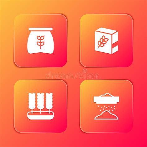 Set Bag Of Flour Flour Pack Wheat And Sifting Icon Vector Stock