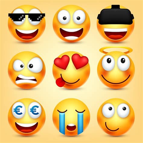 Zestaw Buźek Emotikonów żółta Twarz Z Emocjami Wyraz Twarzy 3d