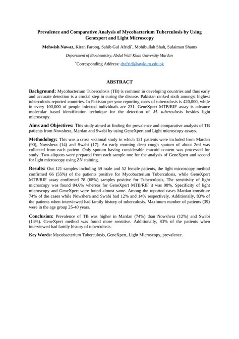 Pdf Prevalence And Comparative Analysis Of Mycobacterium Tuberculosis